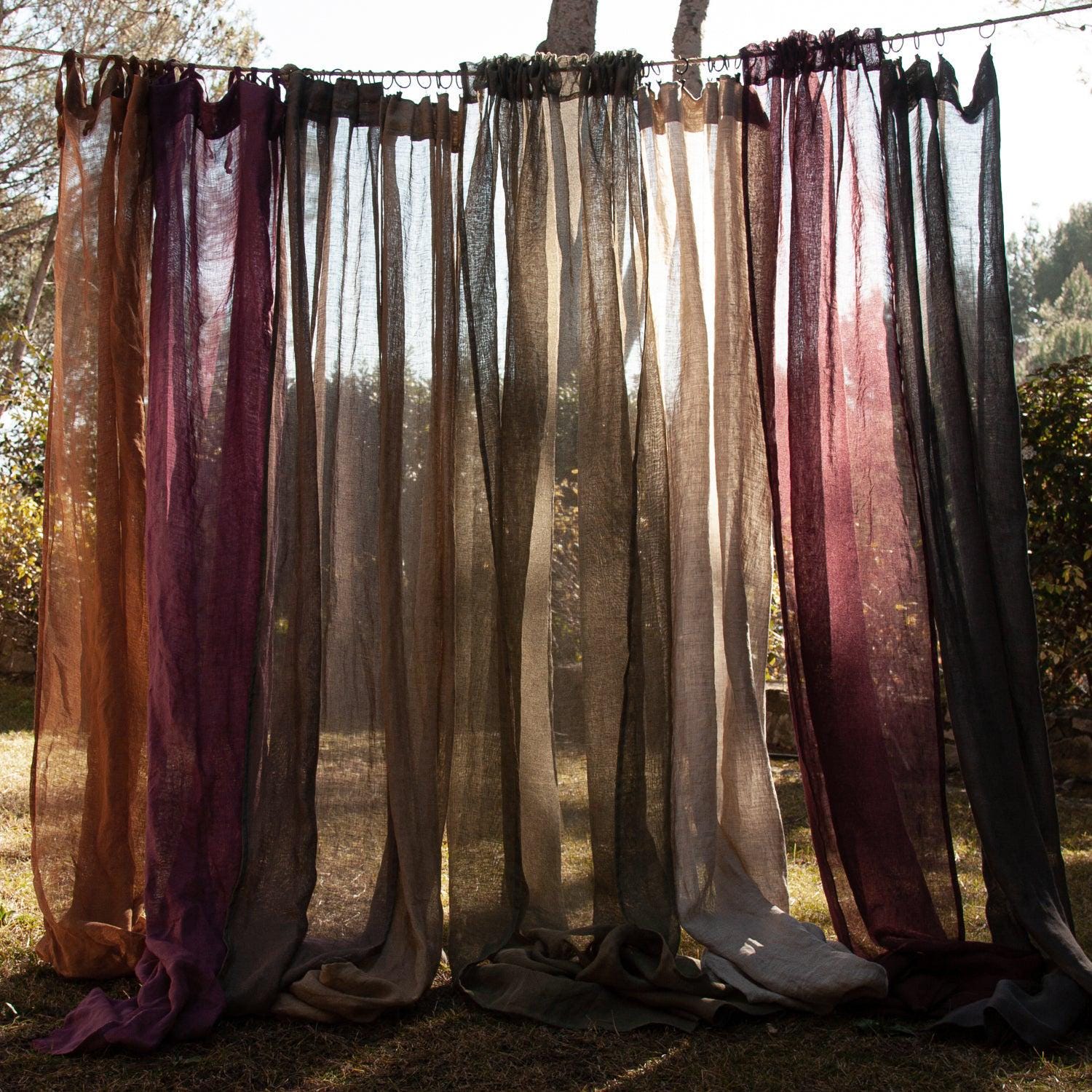 Extra Wide Natural Linen Sheer Curtain, Tie Top Linen Curtain One Panel ...