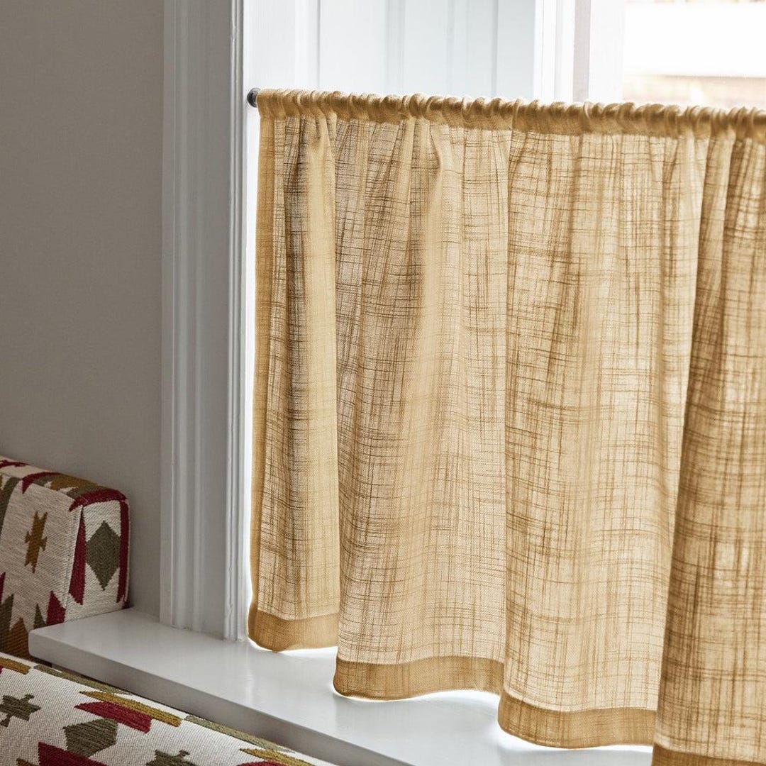 Linen Cafe Kitchen Curtain, Heavy Linen Short Curtain Drapery One ...