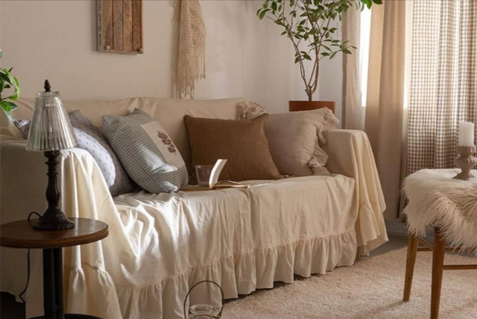 Ruffled Natural Linen Couch Covers - Custom Slipcovers for Any Sofa ...