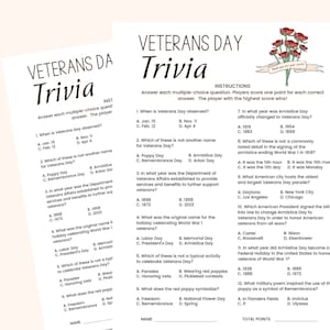 Veterans Day Trivia Game, Printable Game, Veterans Day Activity, American Trivia, Classroom ...