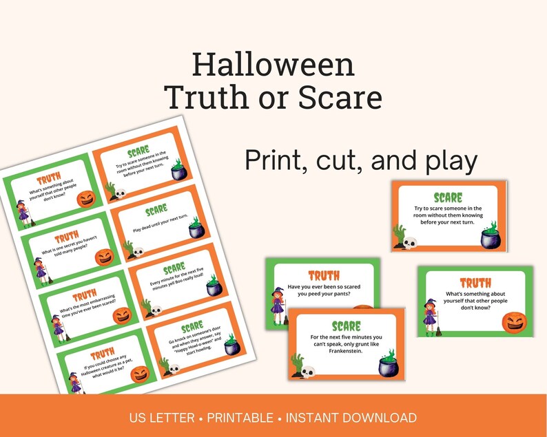 Halloween Truth or Scare Printable Party Game, Halloween Party Games ...