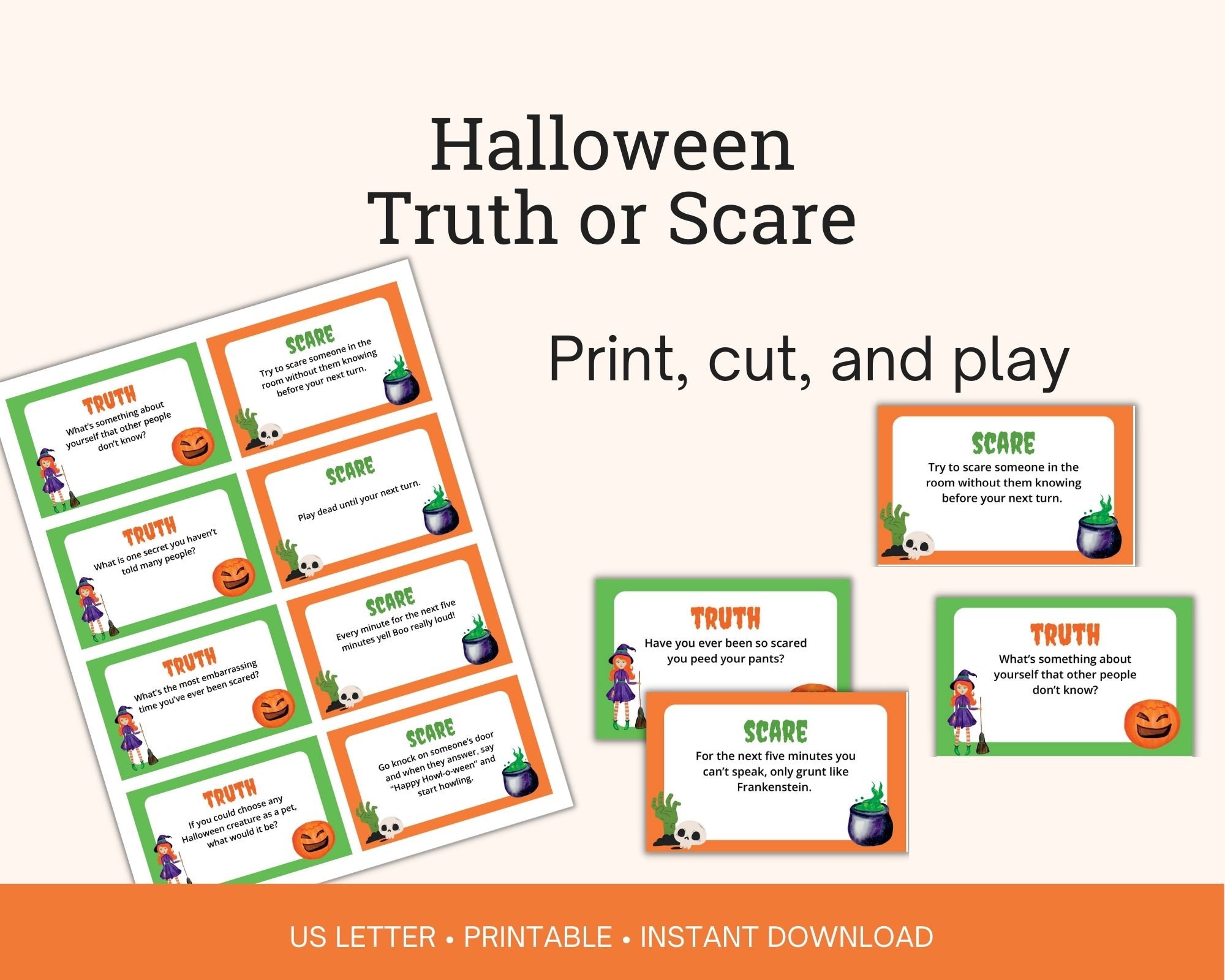 Halloween Truth or Scare Printable Party Game, Halloween Party Games ...