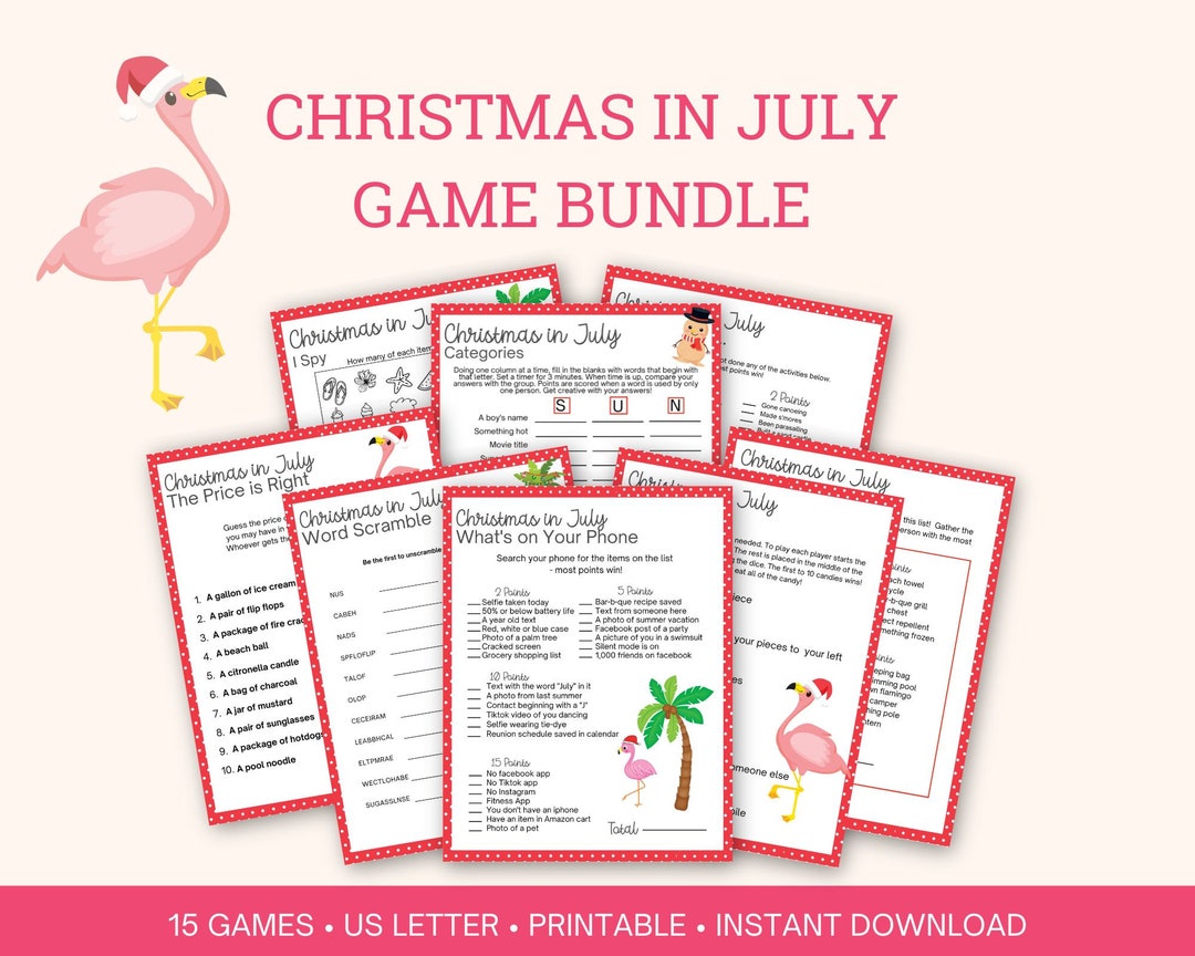 Christmas in July Printable Games, Summer Party Bundle (digital ...