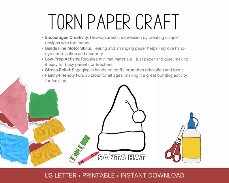 Torn Paper Craft Printable, Christmas Craft for Daycare, Preschool ...