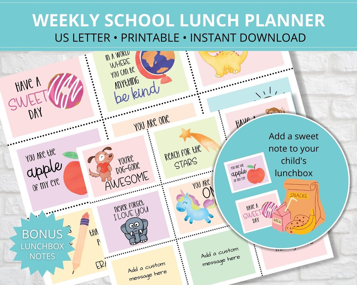 Weekly School Lunch Planner Printable Homeschool Lunch - Etsy