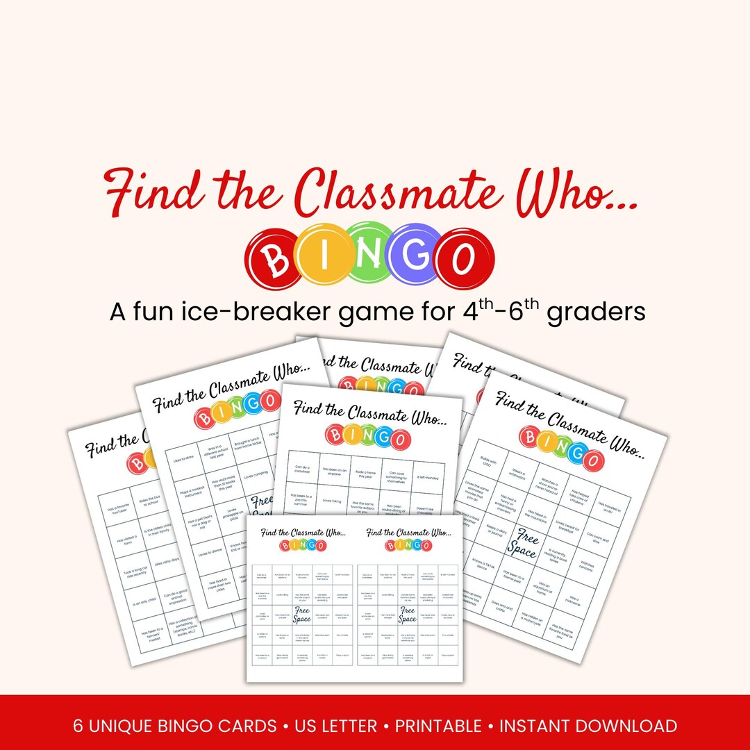 Find the Classmate Printable Bingo Game, Back to School Getting to Know ...