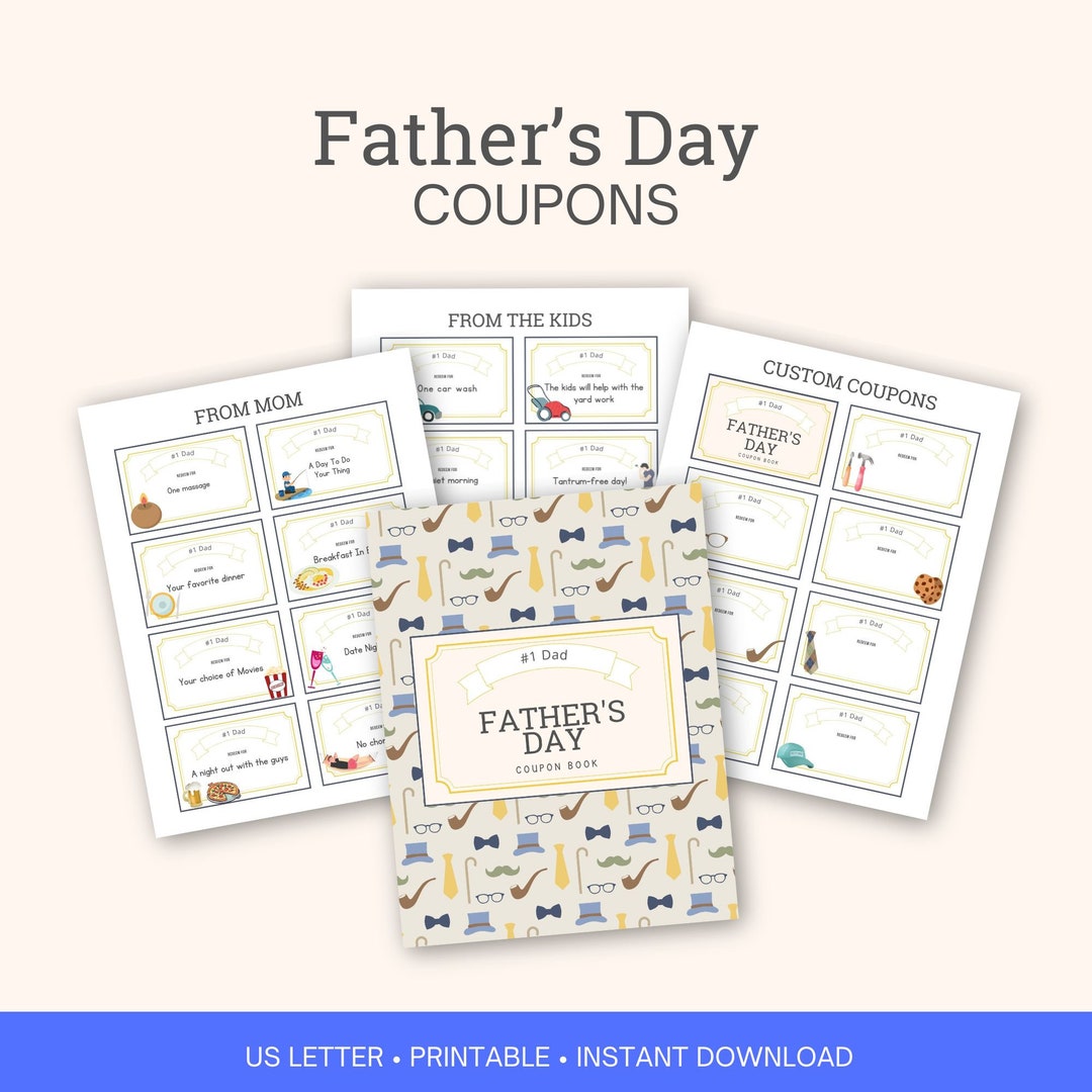 Printable Father's Day Coupons, DIY Gift From Kids (PDF) - Etsy