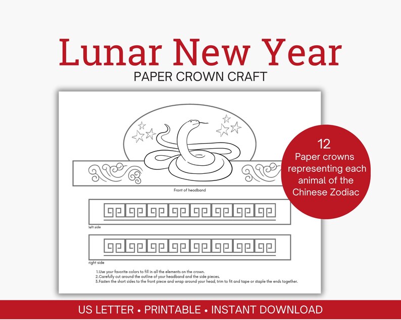 Lunar New Year, Printable Paper Crown Craft for Kids, Coloring Crown ...