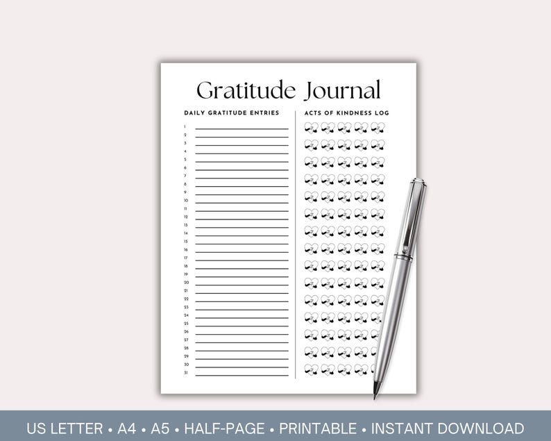 Gratitude Journal Printable, Gratitude Tracker, Random Acts of Kindness ...