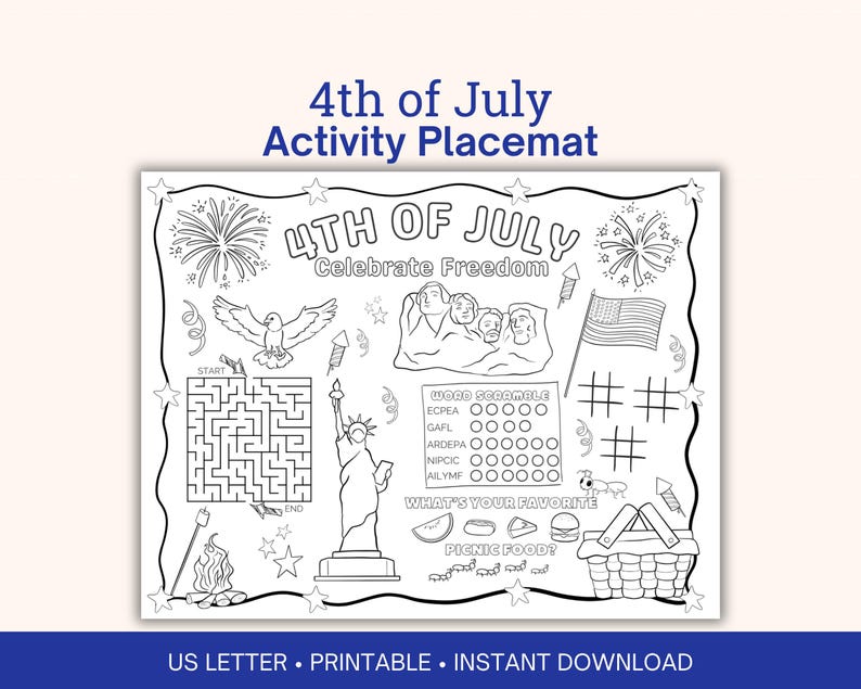 4th of July Printable Activity Sheet for Kids, Coloring Sheet ...