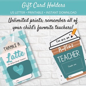 Coffee Cup Gift Card Holder Printable for Teacher Appreciation Week - Etsy