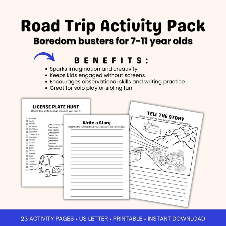 Printable Road Trip Activity Pack for Kids Ages 7-11, Car Trip ...