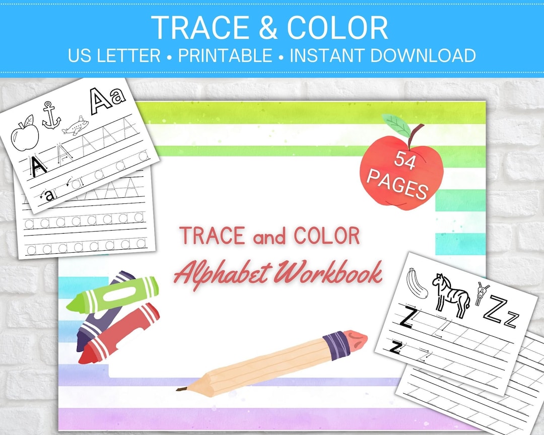 Trace and Color Printable Alphabet Workbook, Hand Lettering Practice ...