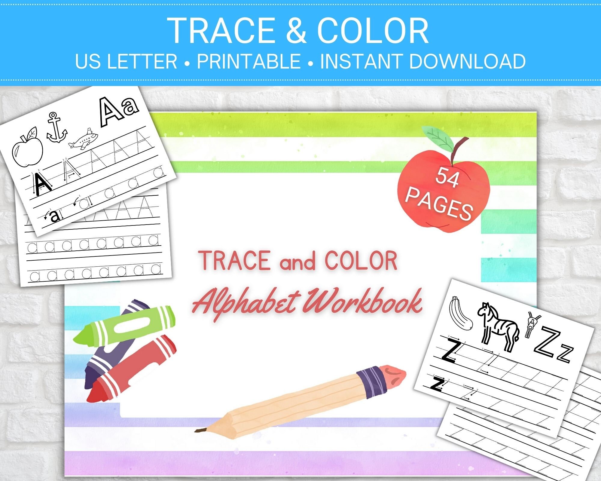 Trace and Color Printable Alphabet Workbook, Hand Lettering Practice ...