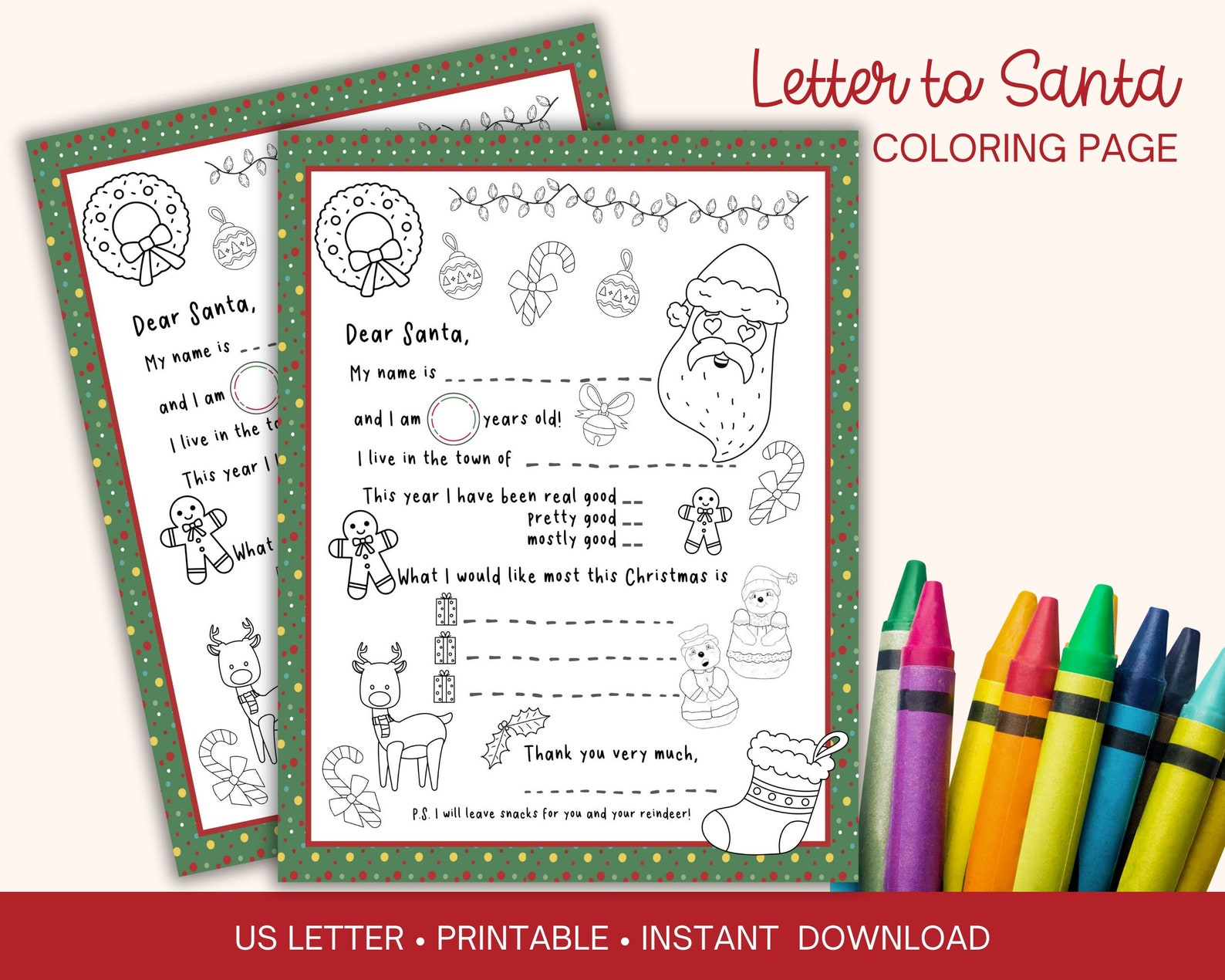 Letter to Santa Coloring Page, Dear Santa Wish List, Printable Santa ...
