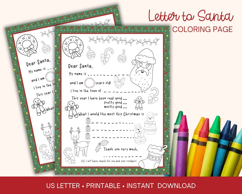 Letter to Santa Coloring Page, Dear Santa Wish List, Printable Santa ...