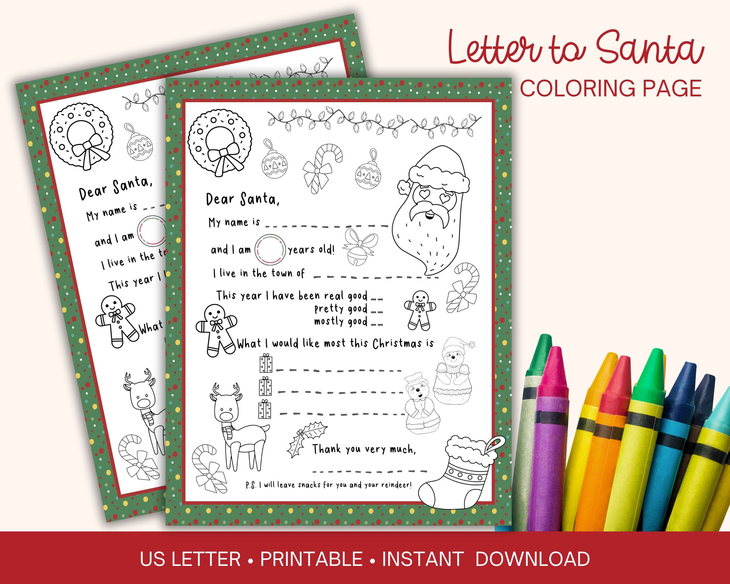 Letter to Santa Coloring Page, Dear Santa Wish List, Printable Santa ...