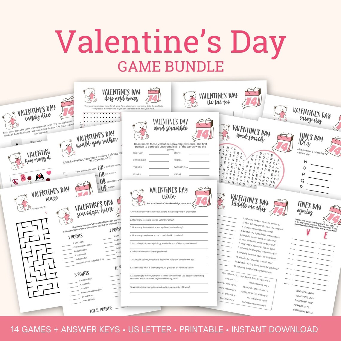 Valentine's Day Games Bundle, Trivia, Scavenger Hunt (printable) - Etsy