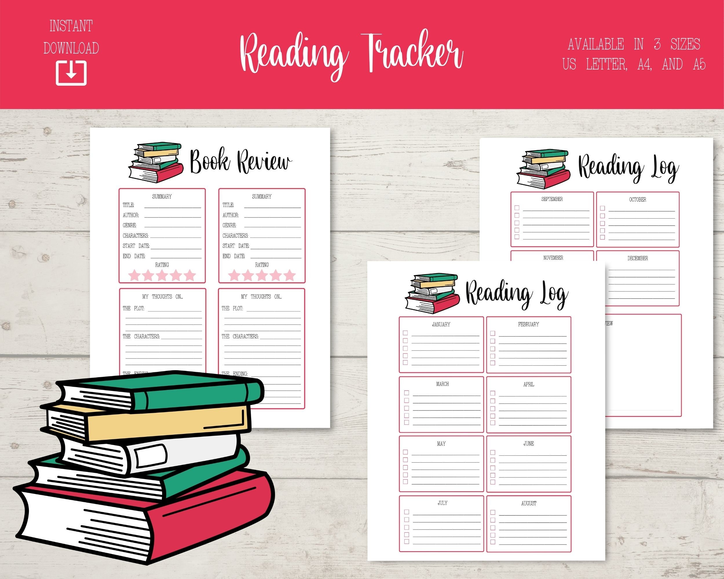 Reading Log and Book Review Printables, Summer Reading Tracker, Reading ...
