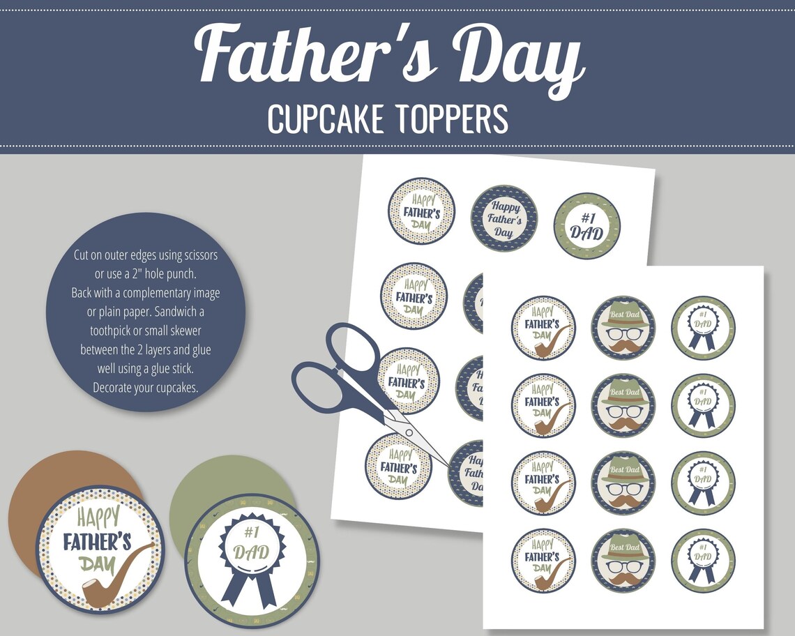 Father's Day printable cupcake toppers gift or cookie bag | Etsy