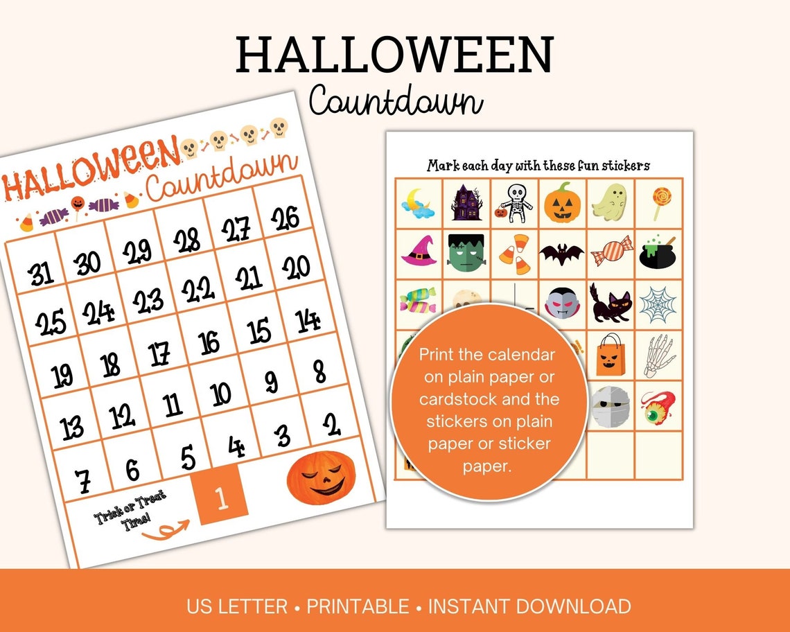 Halloween Countdown Calendar| Printable Halloween Advent Calendar With ...