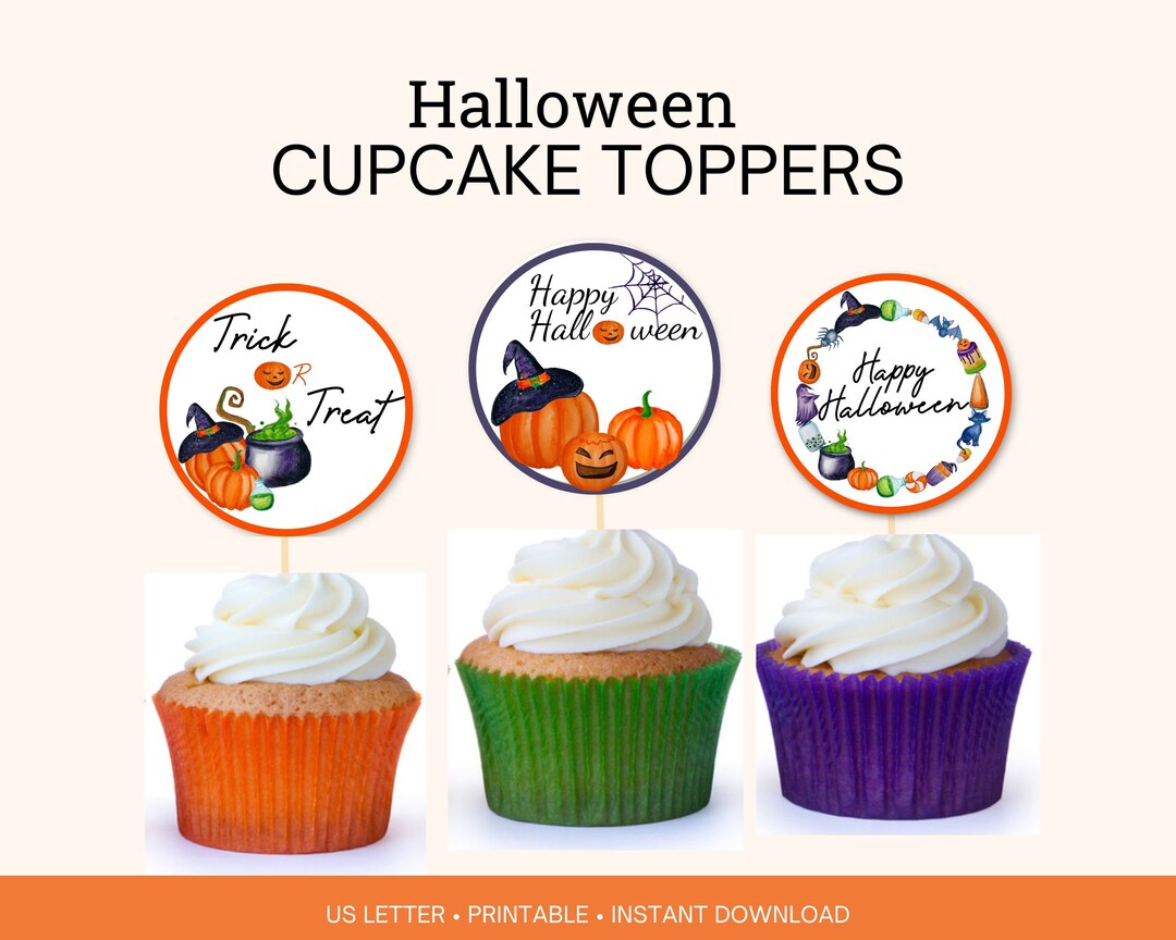 Halloween Cupcake Toppers Printable, Treat Bag Tags, Halloween Party ...