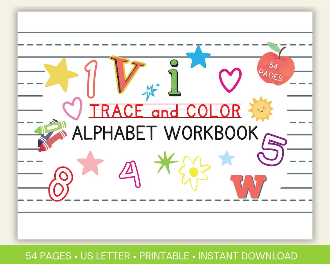 Trace and Color Printable Alphabet Workbook, Tracing Practice Sheets ...