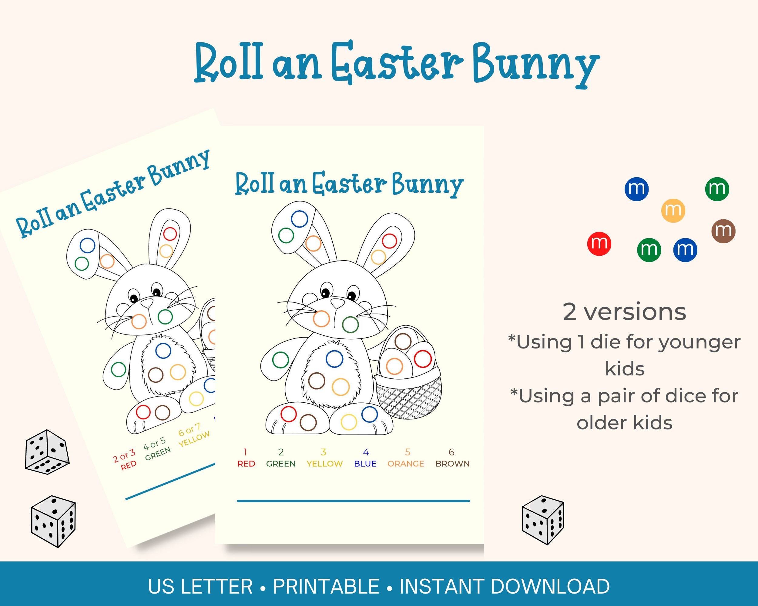 Roll an Easter Bunny Printable Game for Home, the Classroom or Sunday ...