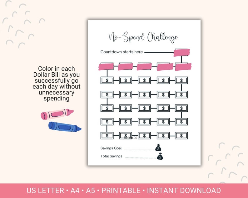 No Spend Challenge Printable Tracker Complete With Rules Worksheet ...