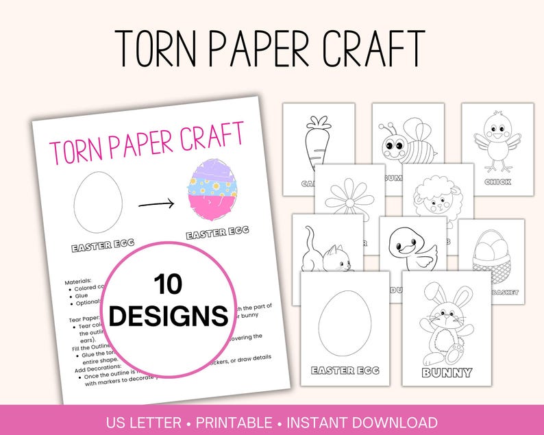 Easter Torn Paper Craft Printable, 10 Designs (digital Download) - Etsy