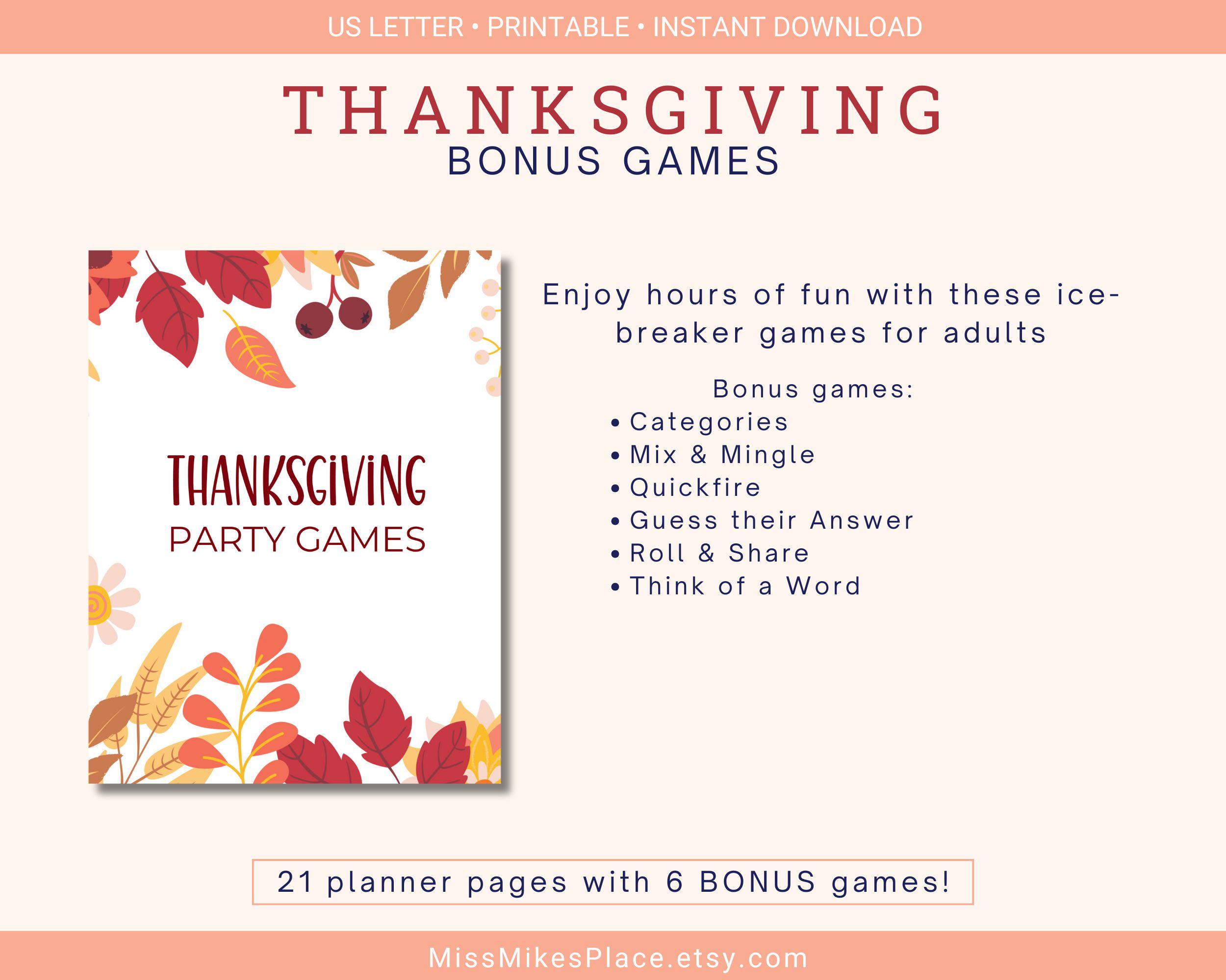Thanksgiving Planner Printable Bundle With Games (digital Download) - Etsy