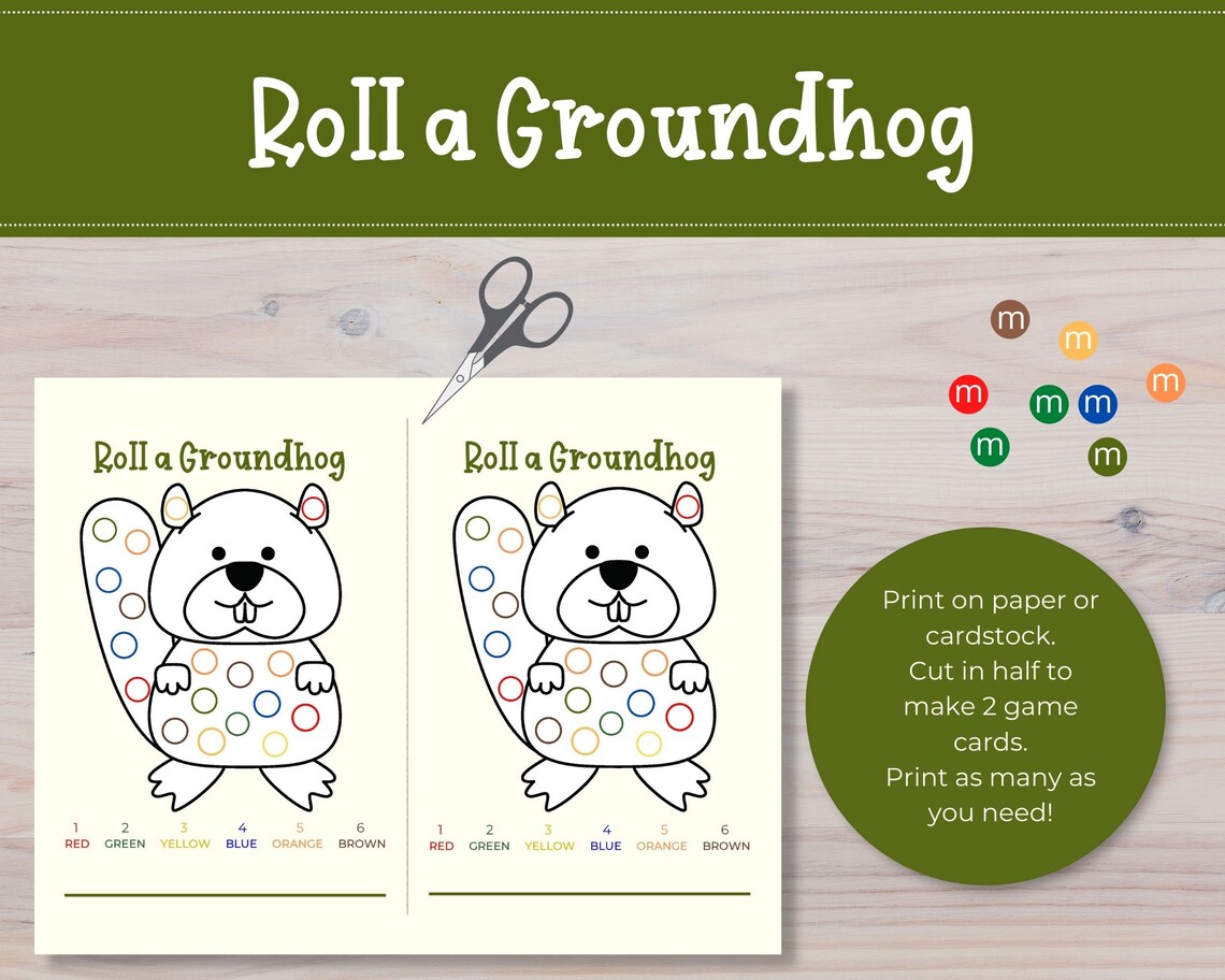 Roll a Groundhog Printable Game for Home or School, Classroom Activity ...