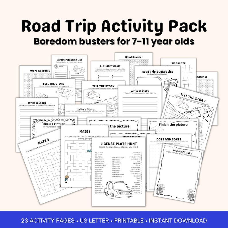 Printable Road Trip Activity Pack for Kids Ages 7-11, Car Trip ...