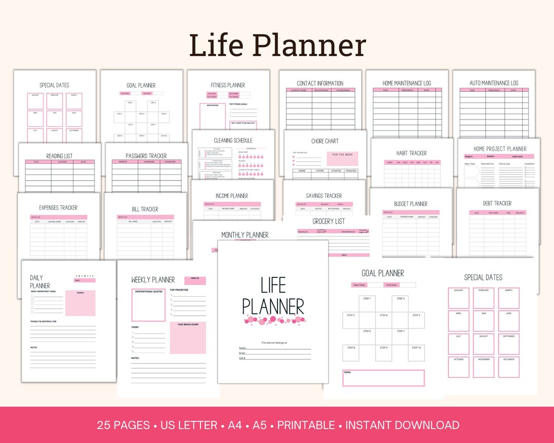 Life Planner Printable Pink Minimalist, Life Binder, All-in-one Planner ...
