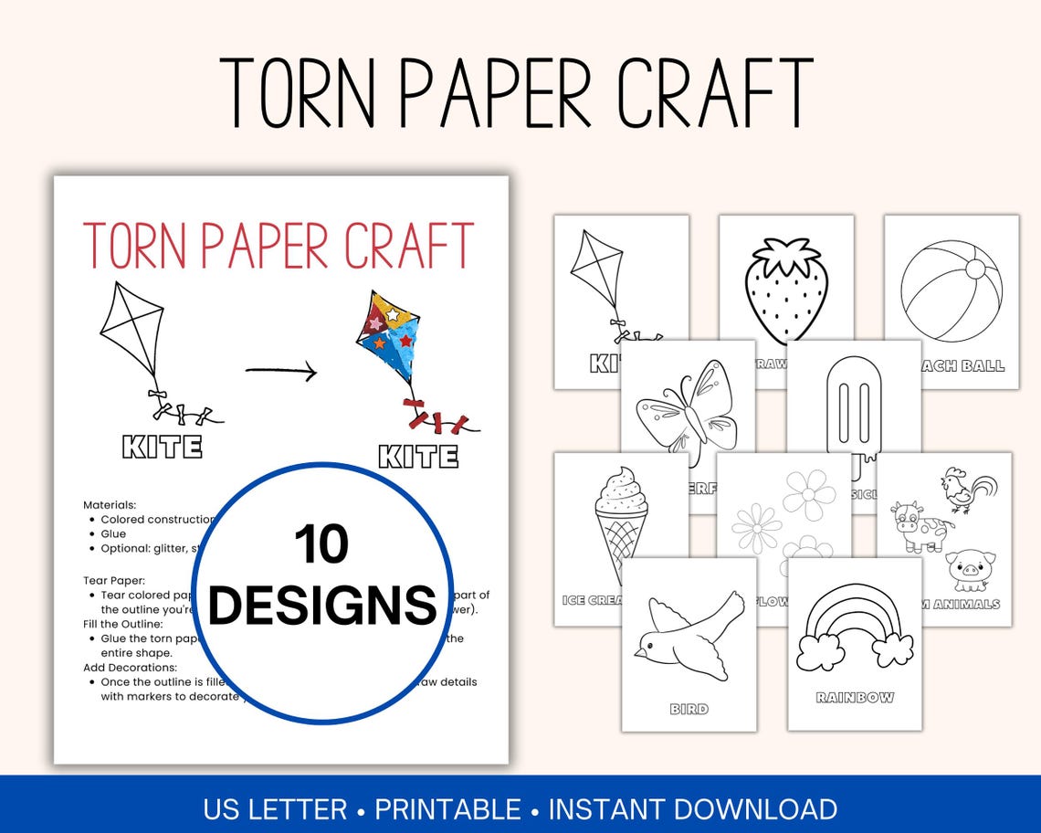 Torn Paper Craft Printable, 10 Summer Designs (PDF) - Etsy