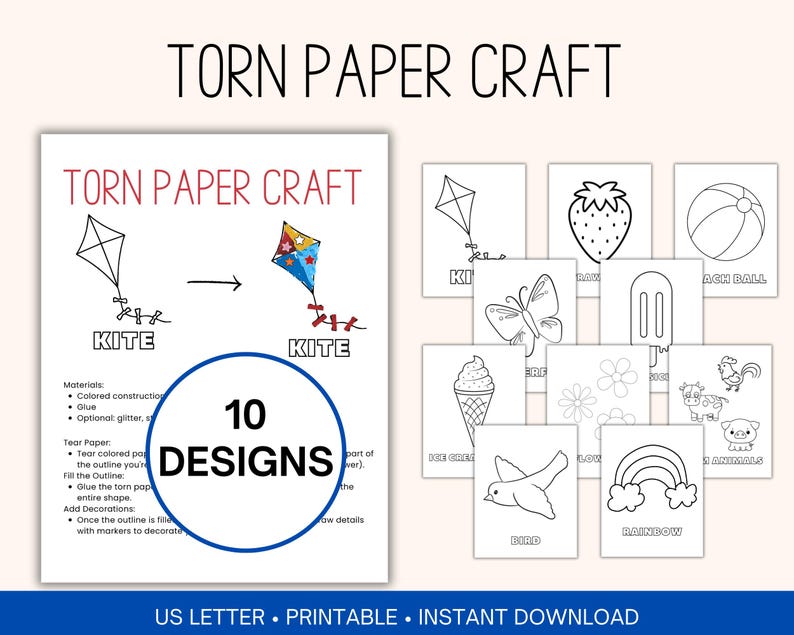 Torn Paper Craft Printable, Summer Craft for Daycare, Preschool, Sunday ...