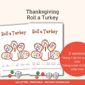 Roll-a-turkey Printable Game for Kids, Thanksgiving Printable Family ...