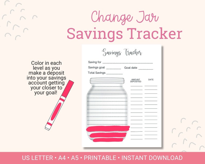 Printable Savings Tracker, Change Jar Savings Tracker, Savings ...