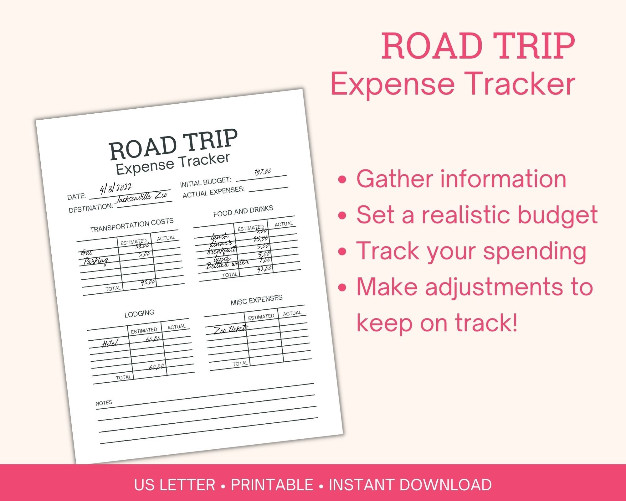 Road Trip Printable Expense Tracker, Family Road Trip Planner, Road ...