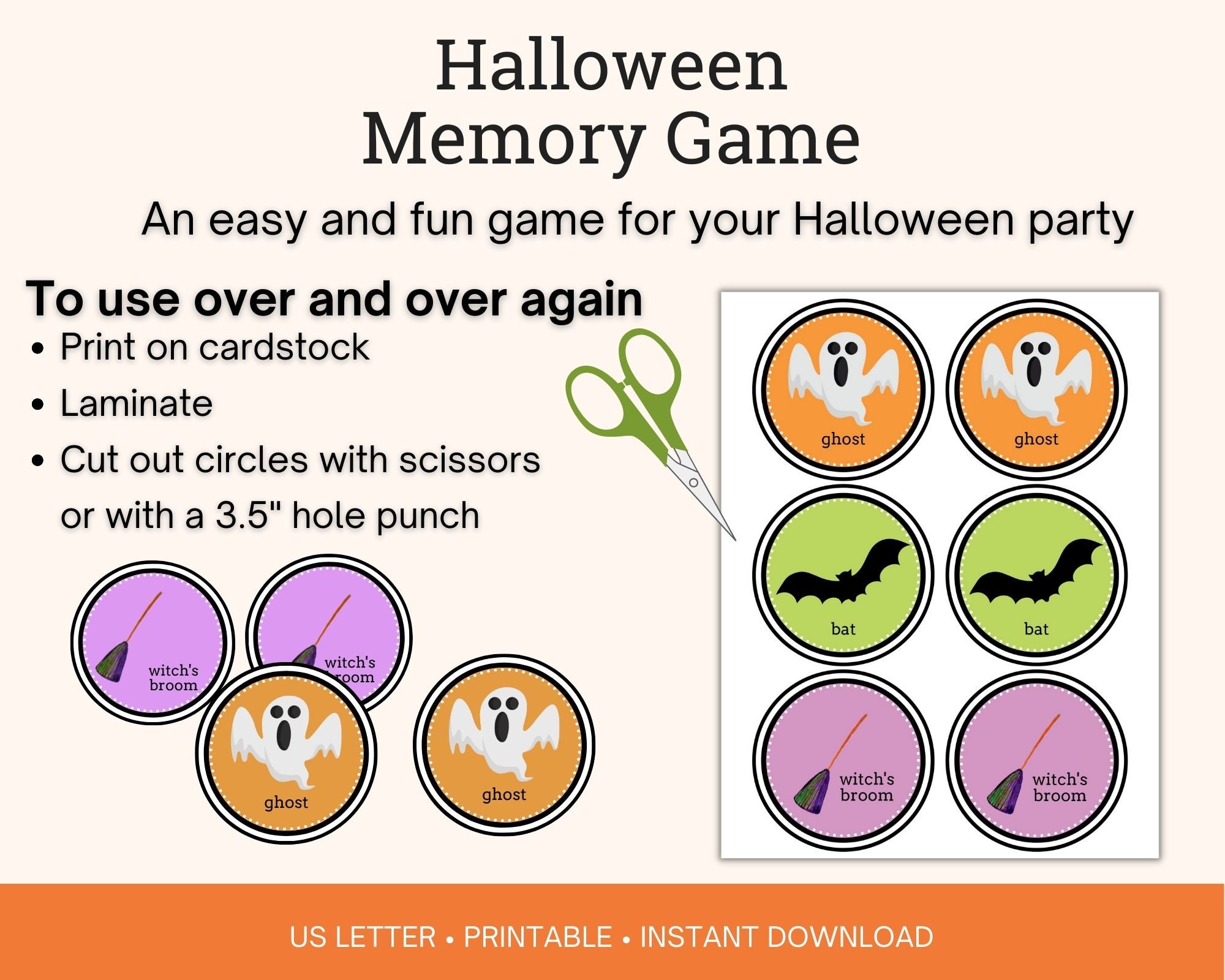 Halloween Memory Game Printable Party Games Family Games Halloween ...