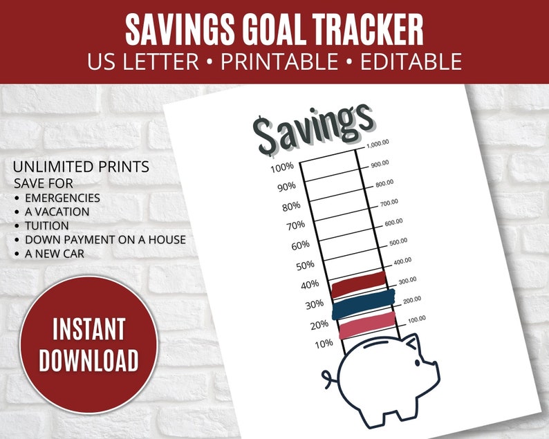 Savings Tracker, Editable and Printable - Etsy