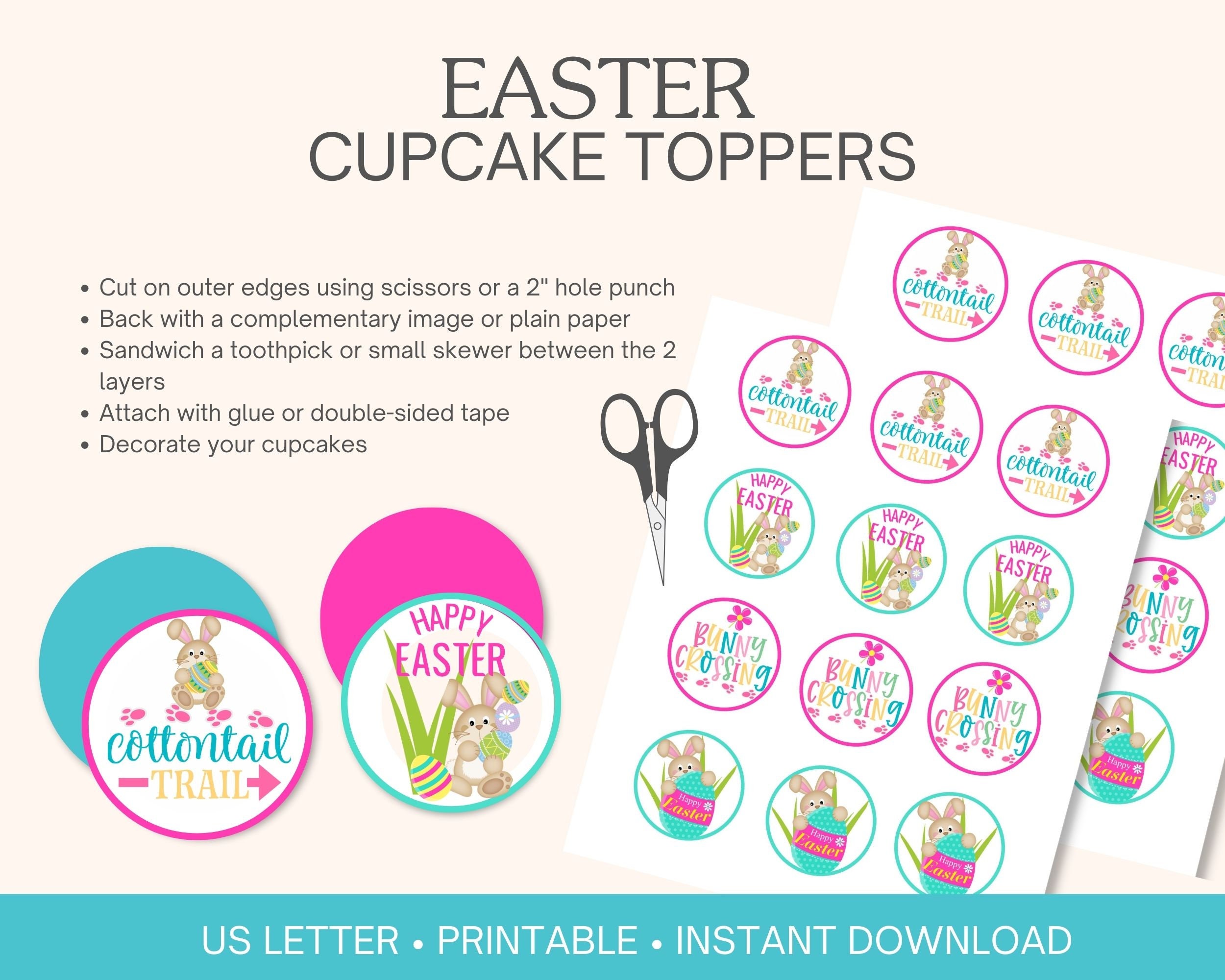 Easter Bunny Cupcake Toppers Printable, Easter Brunch Printable Cupcake ...