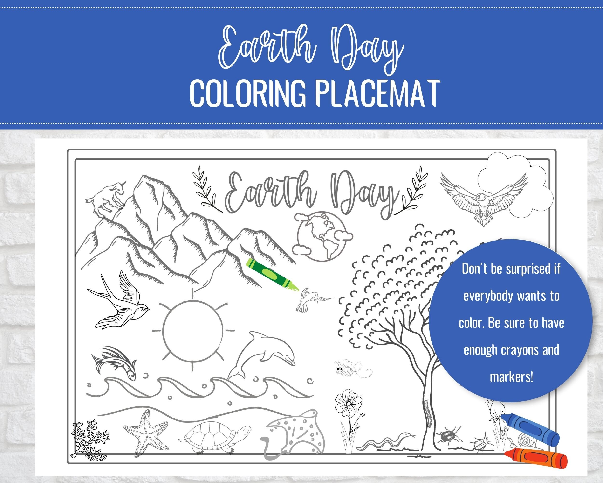 Earth Day Coloring Placemat Printable for Kids, Activity for Kids ...