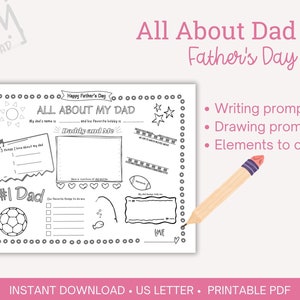 All About My Dad Printable Activity Sheet, Coloring and Fill-in-the ...