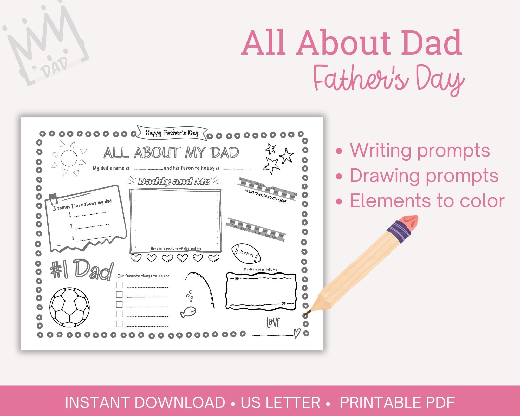 All About My Dad Printable Activity Sheet, Coloring and Fill-in-the ...