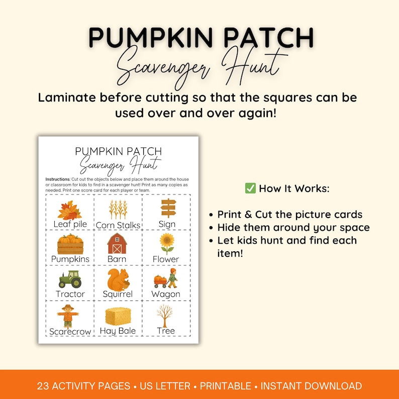 Pumpkin Patch Scavenger Hunt, Fall Printable Game (PDF) - Etsy
