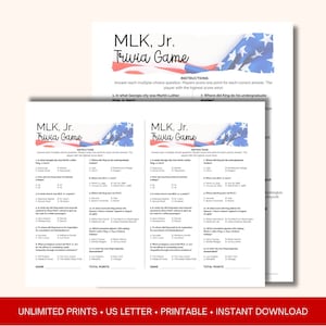 MLK Day Printable Trivia Game, Black History Month, Martin Luther King ...