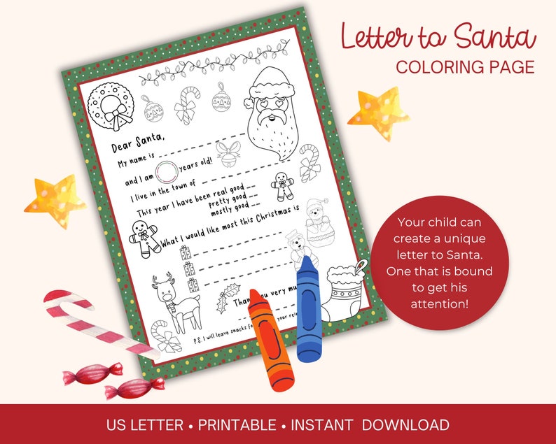 Letter to Santa Coloring Page, Dear Santa Wish List, Printable Santa ...