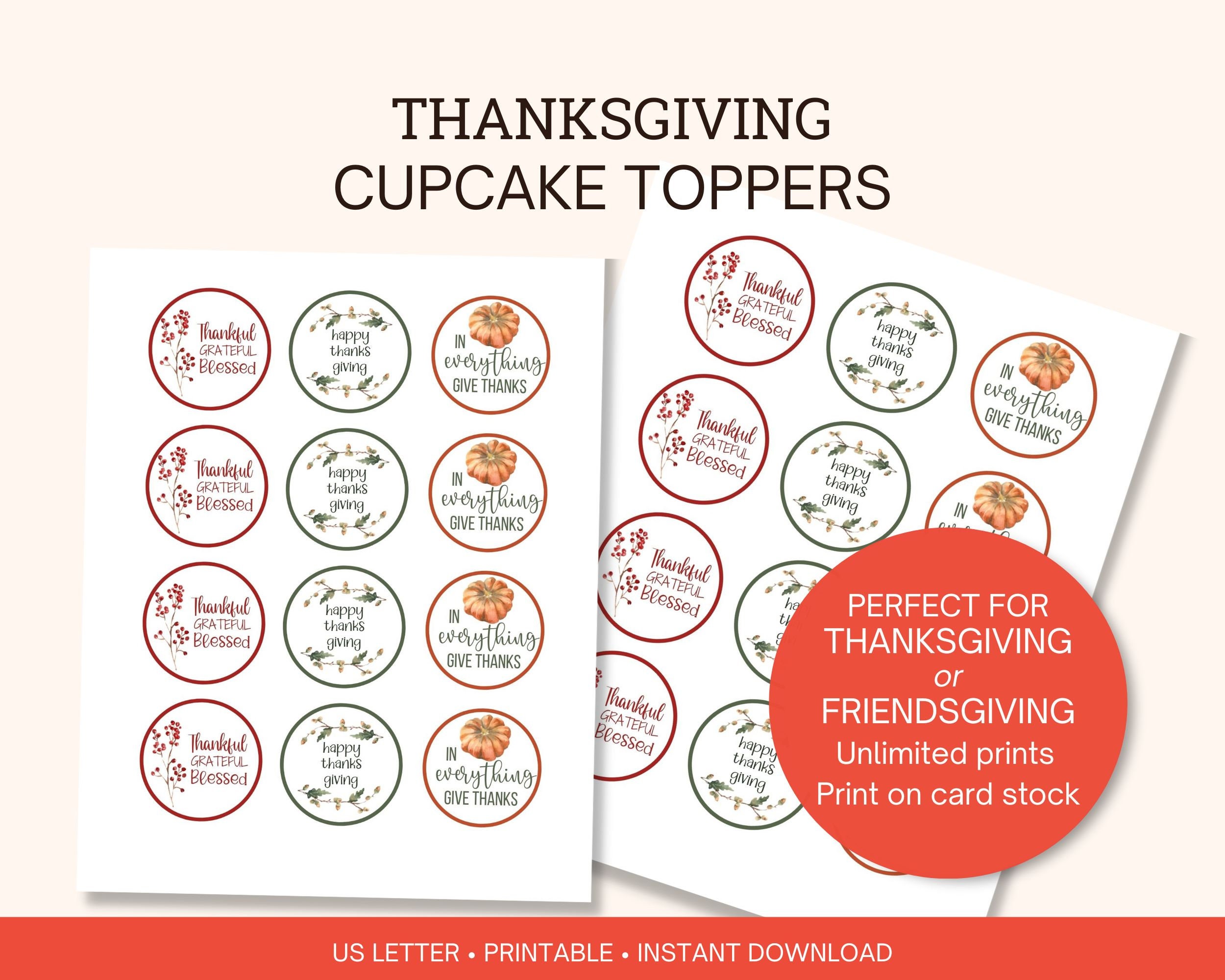 Thanksgiving or Friendsgiving Printable Cupcake Toppers, Fall Cupcake ...