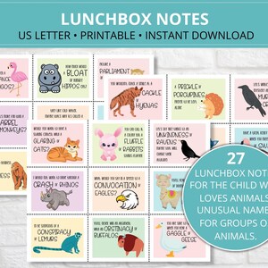 Lunchbox Notes for Kids Printable Groups of Animals Lunchbox - Etsy